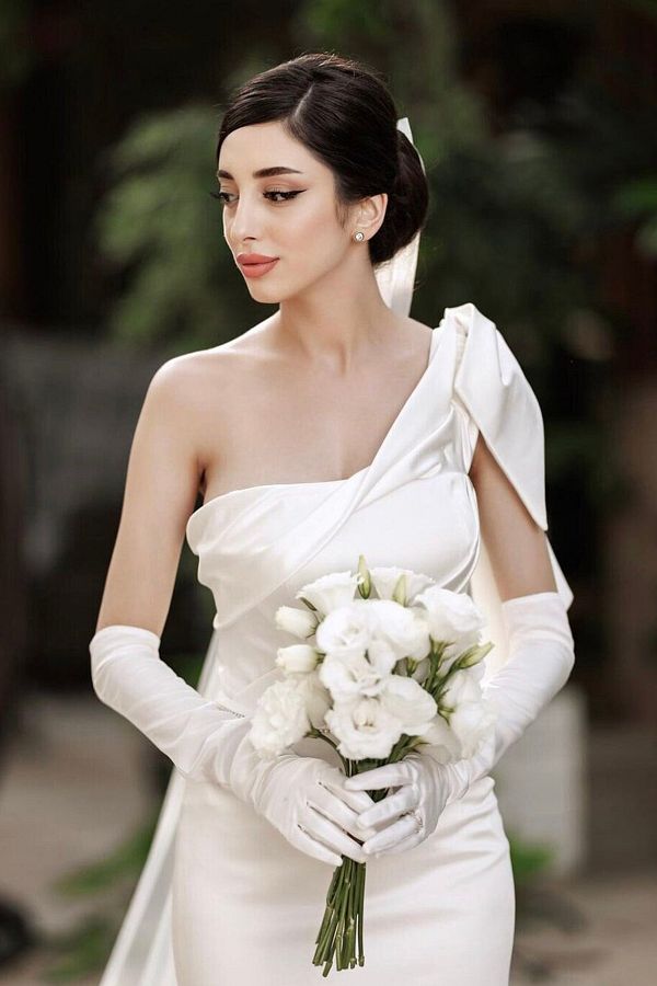 Limelia Long Bridal Gloves Satin Wedding Costume Gloves Satin Gloves For Opera and Prom White Trendyol