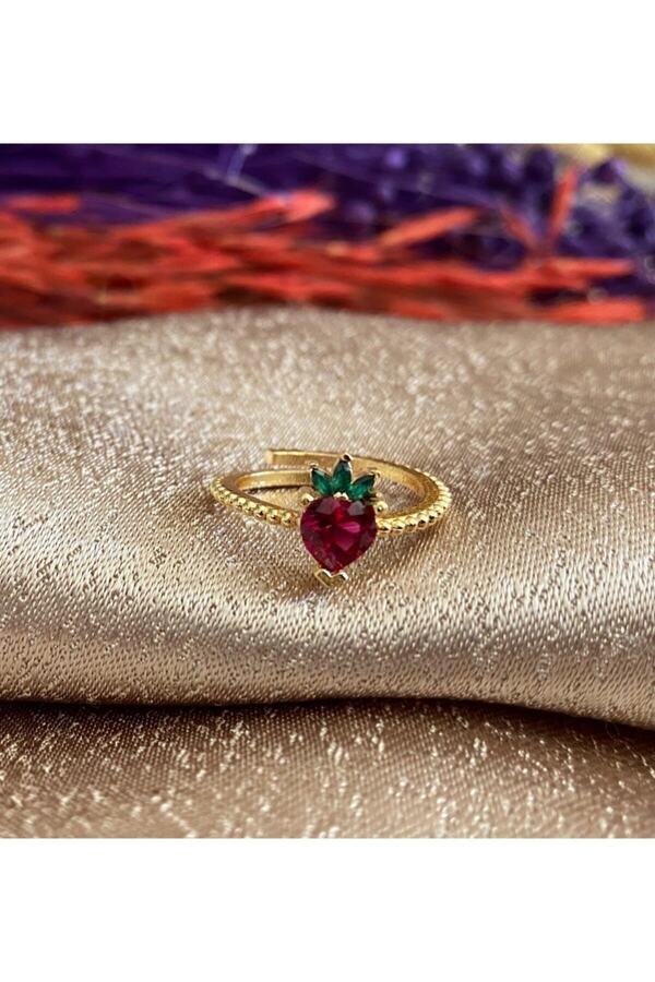 Markiz Takı Women's Pink Strawberry Colored Stoned Strawberry Ring ...