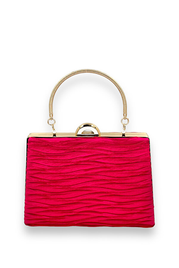 Biçanta Geantă de seară din satin plisat fucsia cu mânere metalice ...