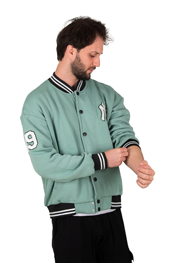 DeepSea Men's Green Sports Jacket Snap-On College Collar Bomber ...