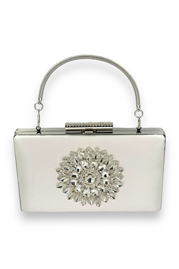 Biçanta Pearl Ecru Pearl White Color Satin Crystal Stone Geanta de ...