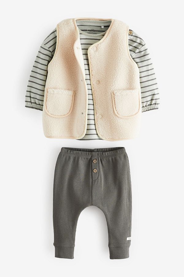 Next Baby Cotton Monochrome Top and Bottom Set Borg Vest Set of 2 Trendyol