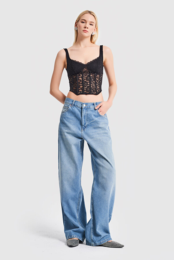 its basic Dámské Tint Jeans Color Skater Palazzo Fit Denim- Trendyol
