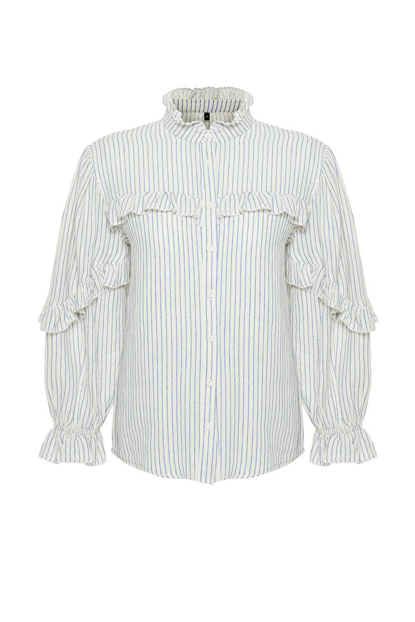Trendyol Collection Ecru Striped Ruffle Detailed Muslin Woven Shirt ...