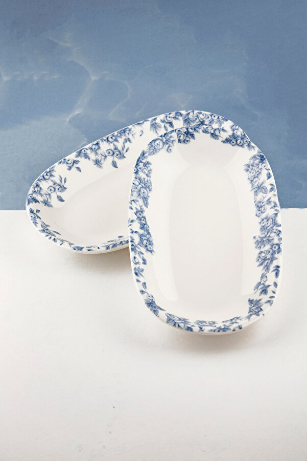 Bursa Porselen Dekor Pure blue 2 porcelain boat plates- Trendyol