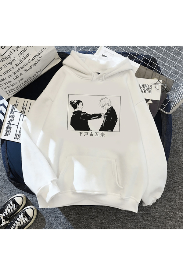 DWN WEAR Jujutsu Kaisen Geto Gojo Bff White Hooded Sweatshirt - Trendyol