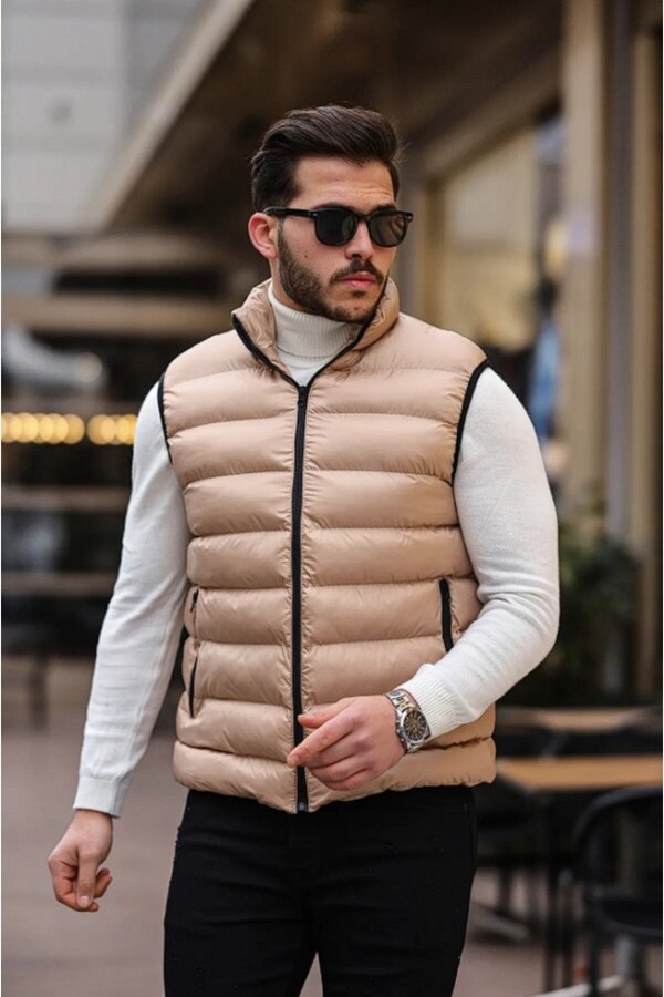 ENDEİS COLLECTİON New Season Beige Inflatable Padding Zippered Pocket ...