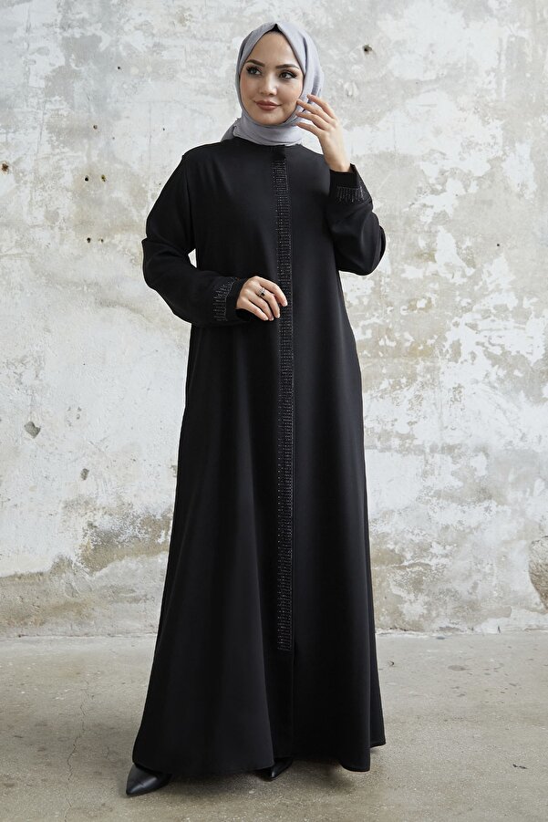 InStyle Ferace with Stone Robe Detail - Black- Trendyol