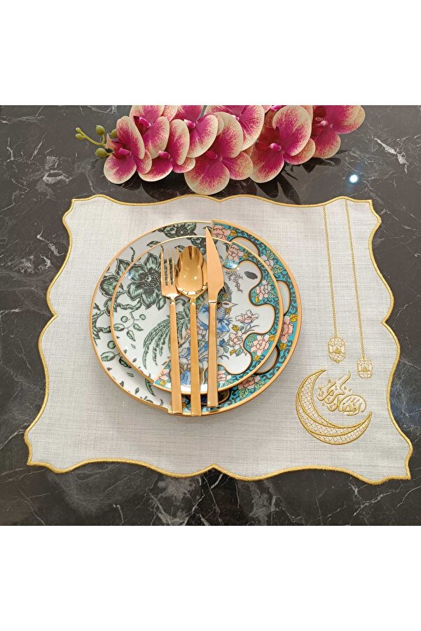 LASETU Ramadan Blessed Oil Lamp Embroidered Plate Coaster, Supla ...