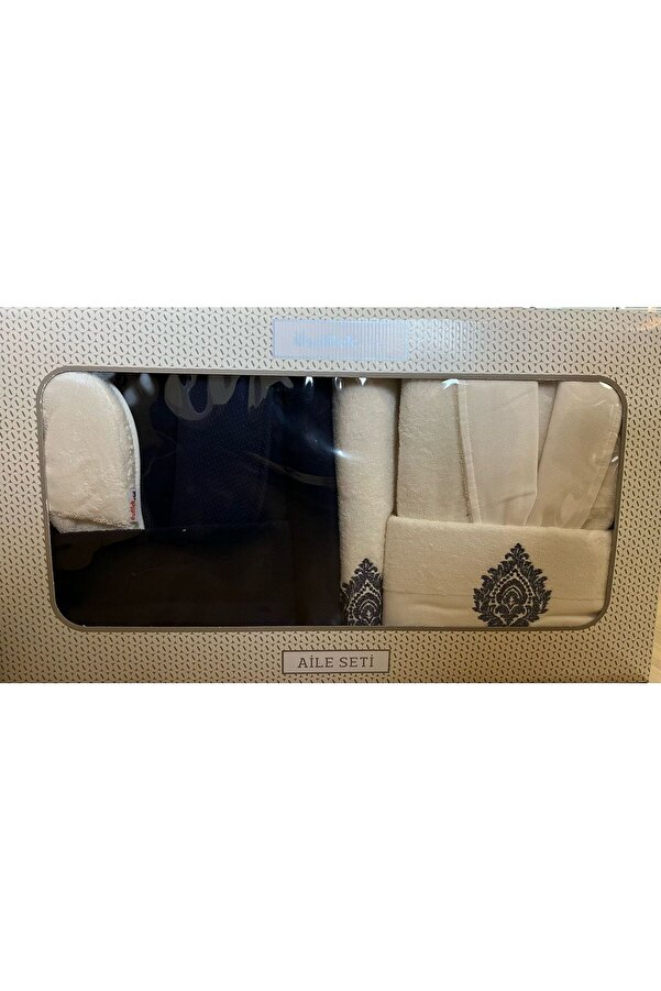 Özdilek Majestic Family Bathrobe Set Indigo-Cream - Trendyol