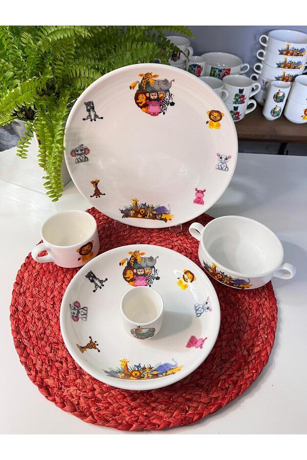 TEBAK COLLECTION Safari Animals Patterned 5 Piece Children's Baby Dish ...