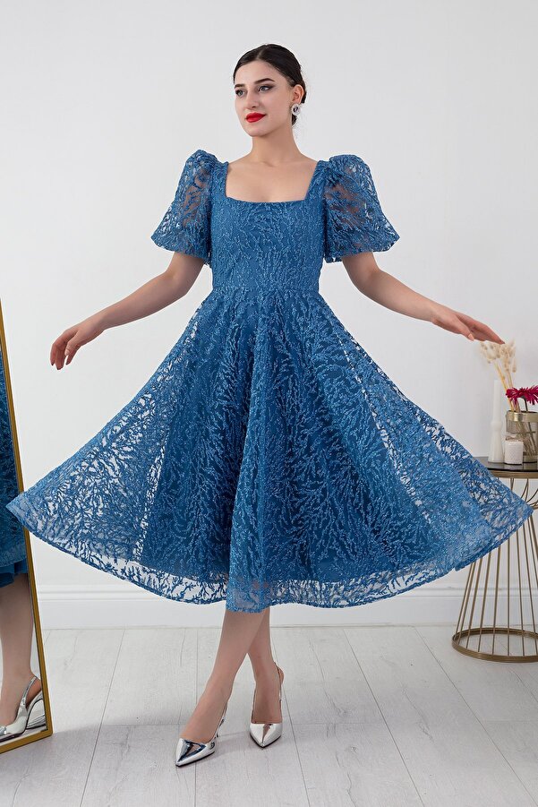 PULLIMM Square Neck Glitter Tulle Dress 1491- Trendyol