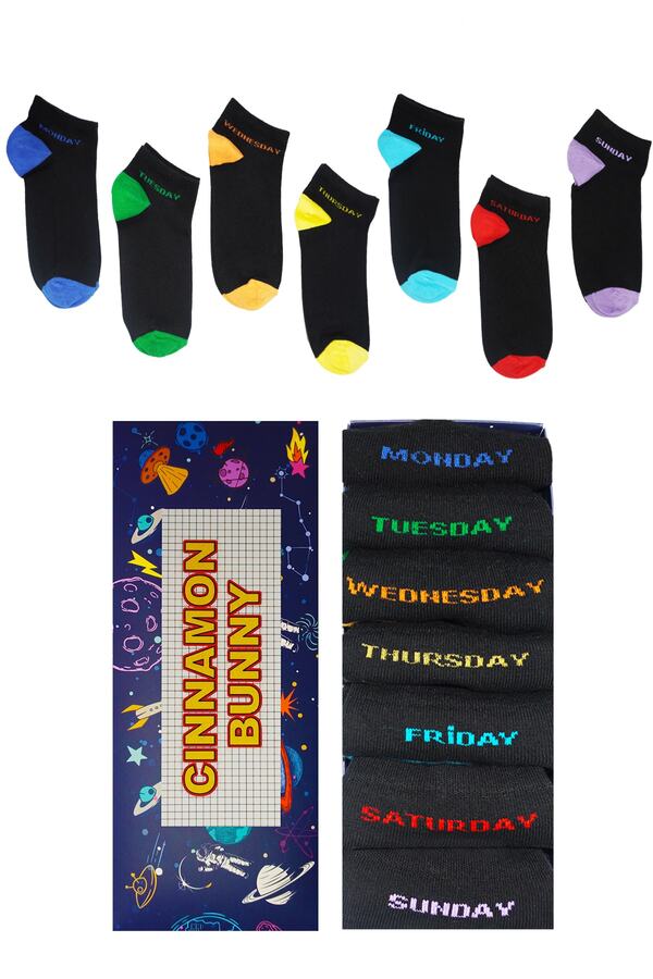 Cinnamon Bunny Men's Socks 7 Days of the Week with Slogan Box - Trendyol