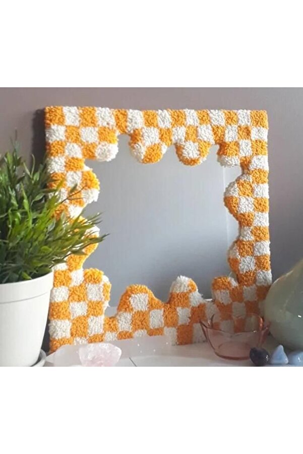 Rell Home Tufting Rug Yellow White Square Wavy Patterned Handmade ...