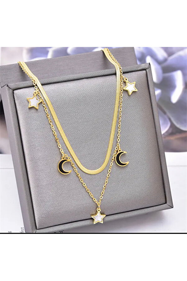 MISS BRIGHT Moon Star Detailed Double Steel Necklace- Trendyol
