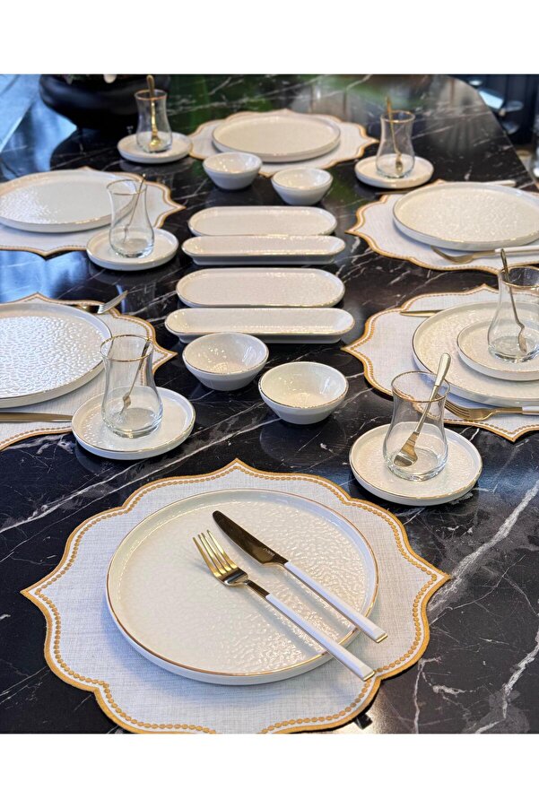 Onedekor 32 Piece Modern Cream Gold Breakfast Set- Trendyol