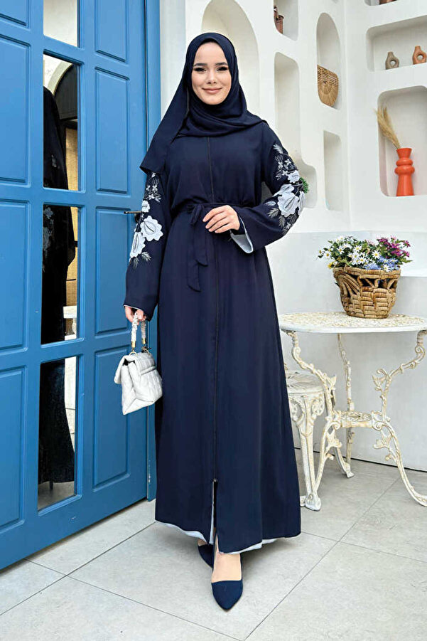 Bym Fashion Navy Blue Double Sided Double Color Ferace 7897- Trendyol