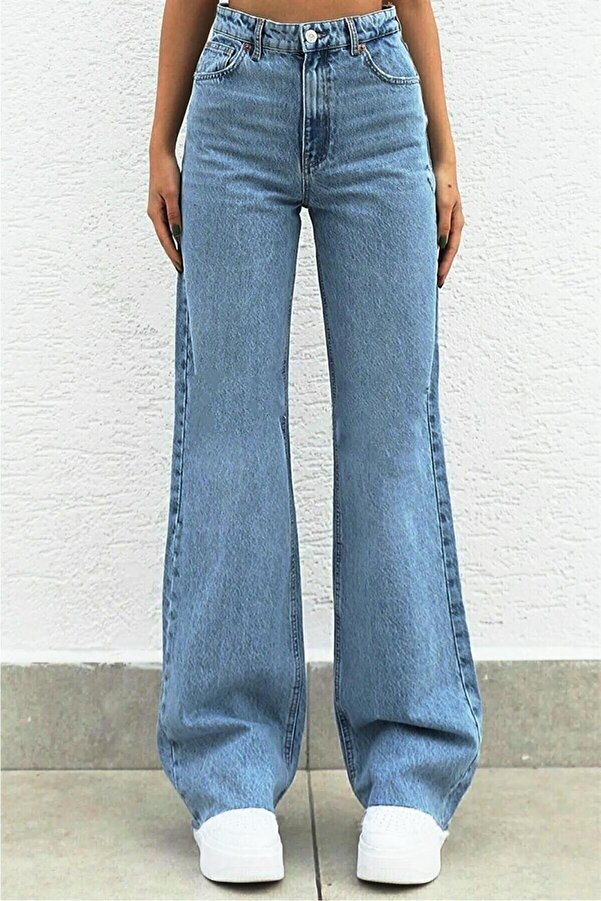 LİMABEL High Waist Blue Jeans Loose Blue Snow Wash Jeans Blue Wide Leg ...