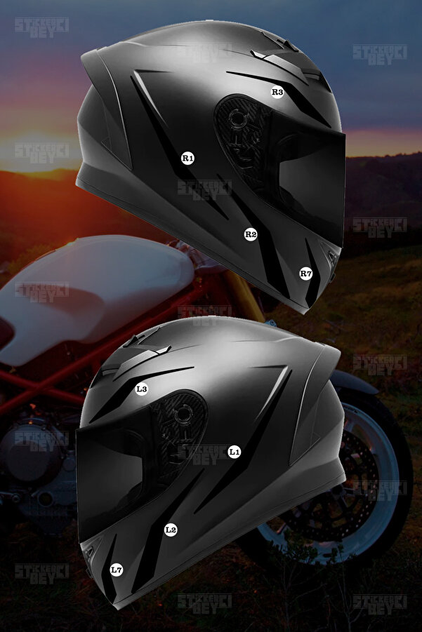 STİCKERCI BEY Aggressive Black Helmet Sticker Covering Full Face Full ...