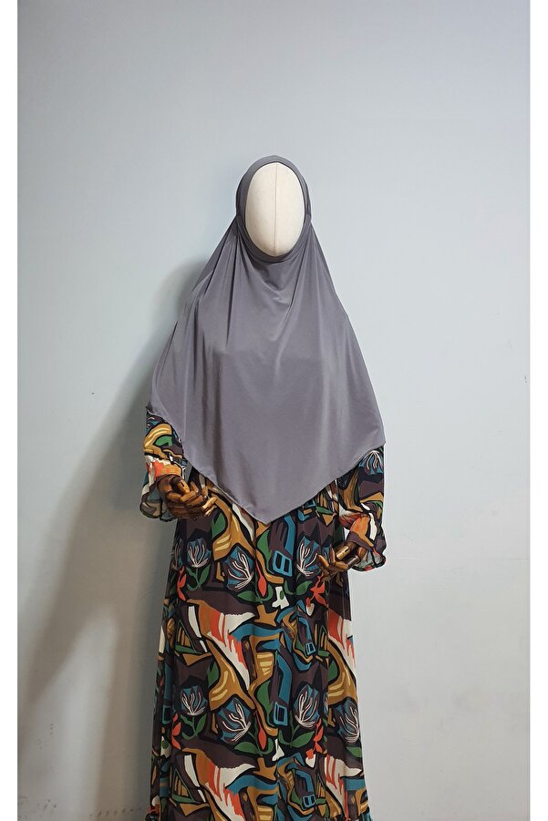 AHRAR tesettür Gray Sandy Souffle Khimar - Short Cut with Veil and ...