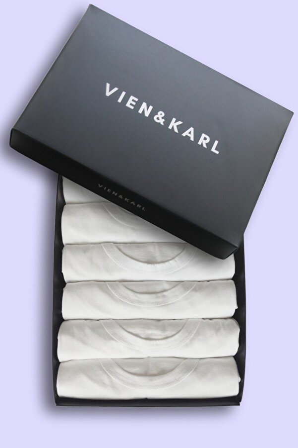 Vien&Karl Men's White Cotton Undershirt in a Premium Box of 6 - Trendyol