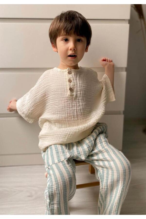 Cigit Bohemian Shirt Harlem Trousers Suit Age 2-8 Cream/green - Trendyol