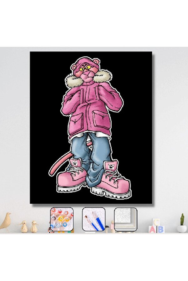 Pastelya Pink Panther Pattern - Painting Set with Numbers with Frame ...