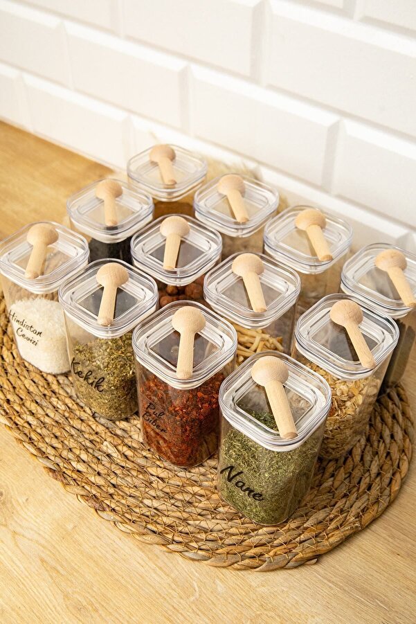 DNS HOME 12-Piece Vacuum Spice Jar Set with Lid 250 ml Storage ...