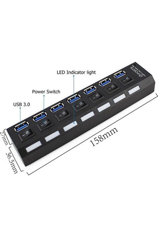 KENLY 7 Port Usb 3.0 Multiplexer Hub with Keys - On/off - Trendyol