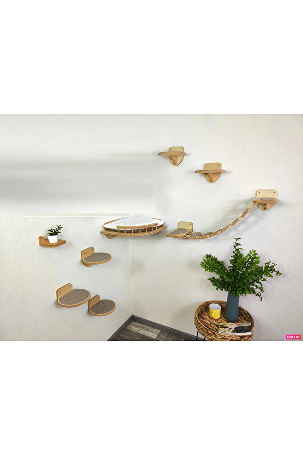 torbreck Mounted Cat Corner Bed - Wooden Wall, Cat Steps and Cat Bridge ...
