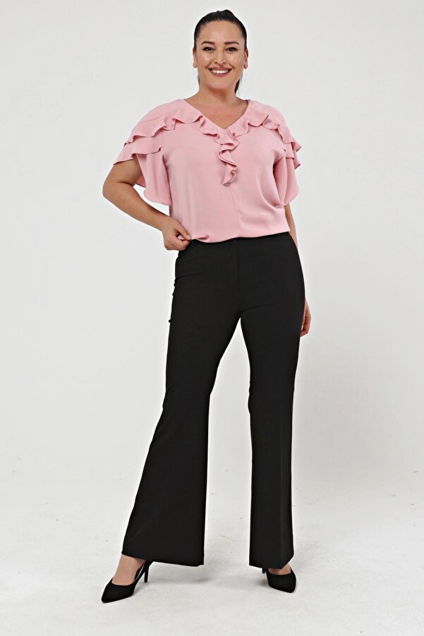 Zer Otantik Spanish Leg Plus Size Crepe Kalts Black - Trendyol