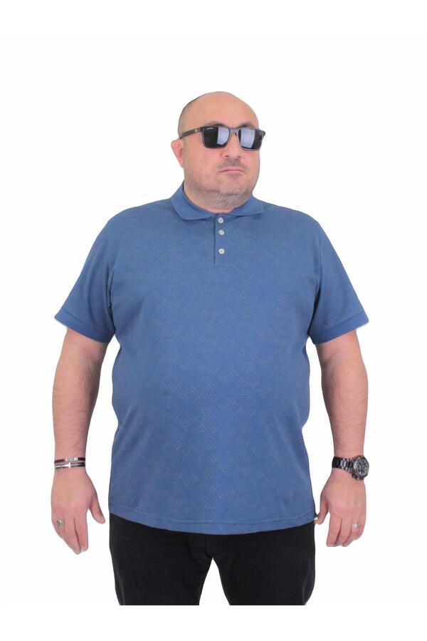 MocGrande تي شيرت برقبة بولو مقاس كبير 24450 - طباعة مثلثة، INDIGO ...