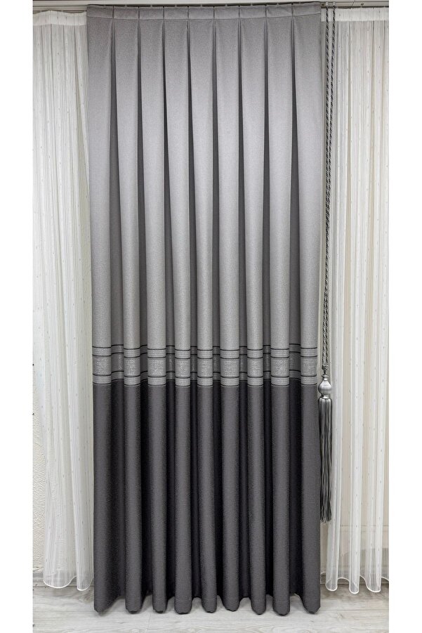 Fon Dünyası Panel Background Curtain Striped Gray Anthracite (Single ...