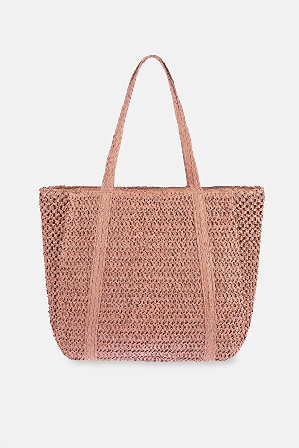 Dagi Straw Beach Bag - Dried Rose Design - Trendyol