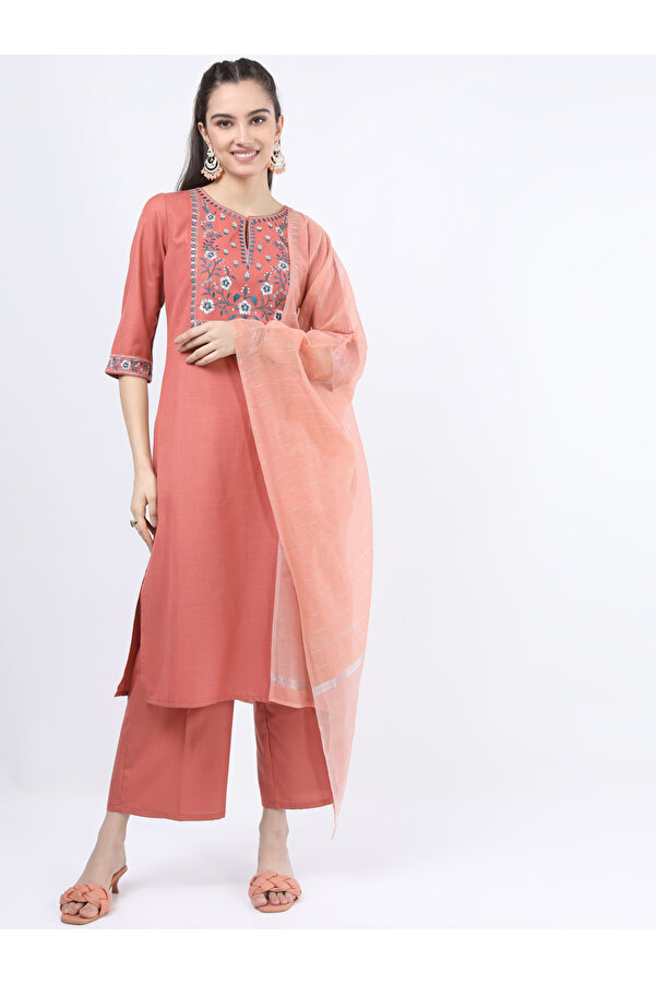 Ketch By Styli Floral Embroidered Straight Kurta and Palazzo with ...