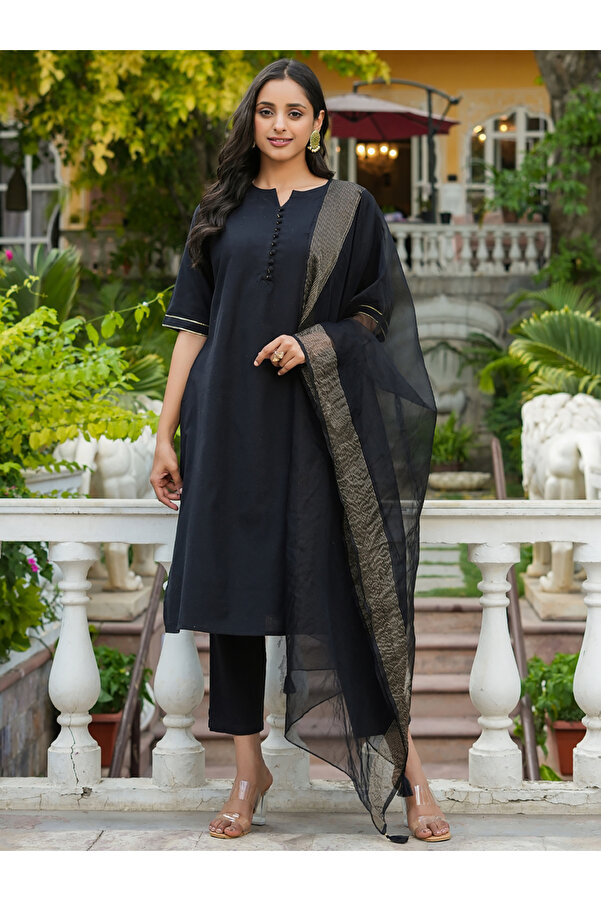 Sanskrutihomes By Styli Set of 3 - Solid Button Detail Kurta, Pants and ...