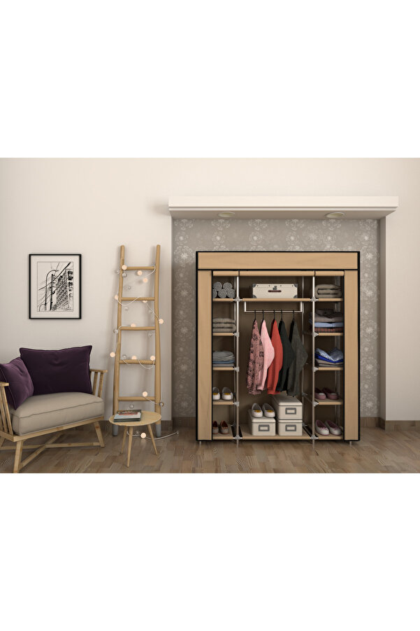 Burak Beige Cloth Cabinet Wardrobe with Plastic Profile Double Side ...