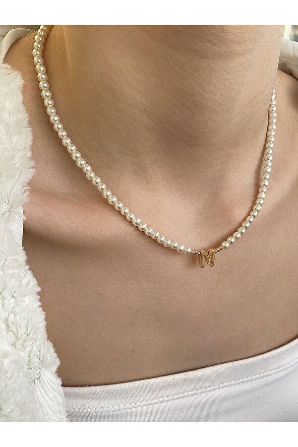 PSGT Pearl Women's Gold Necklace - Letter M- Trendyol