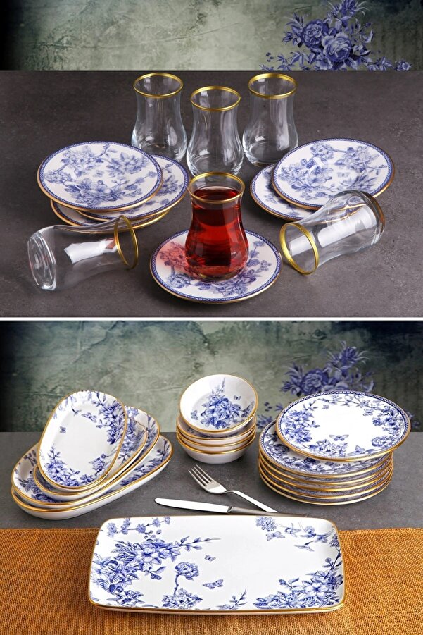 Pinkev Butterfly 27 Pieces Ceramic Breakfast Set for 6 People - Kup115S ...