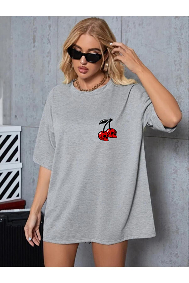 Evomind Oversize Dry Head Cherry Printed T-shirt- Trendyol