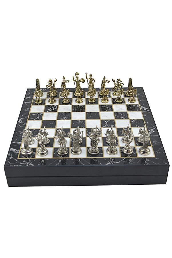 Gift Home Gifthome Medium Size Metal Greek Chess Set Shiny and Marble ...