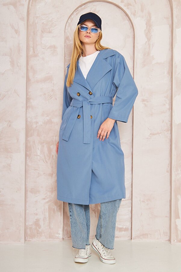 SİNDAL Modest Trench Coat - Blue - Oversize - Trendyol
