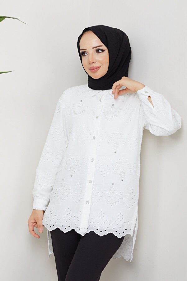 Tesettür LARİM BRODE FABRIC FISTO SHIRT - Trendyol