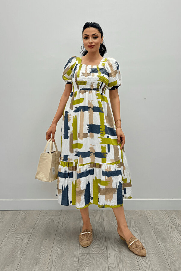 giyimmasalı Green Midi Poplin Dress - Chest Gather Detailed - Trendyol