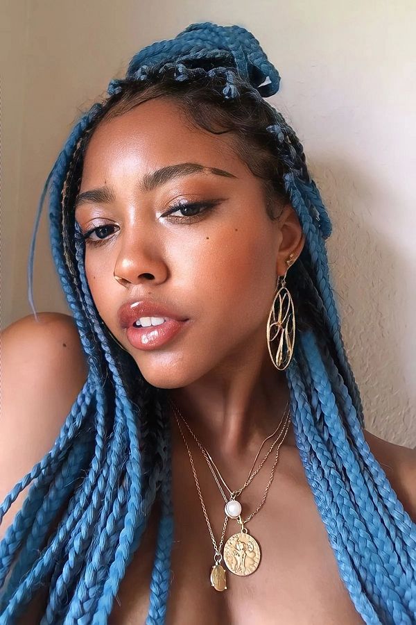 PRVT Blue Black Two Colors Ombreli African Negro Braid Box Braid Synthetic Hair 60cm 100gr Trendyol