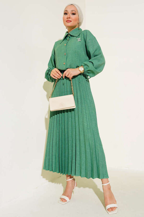 VOLT CLOTHİNG Linen Double Suit - Pleated Skirt and Women's Look- Trendyol