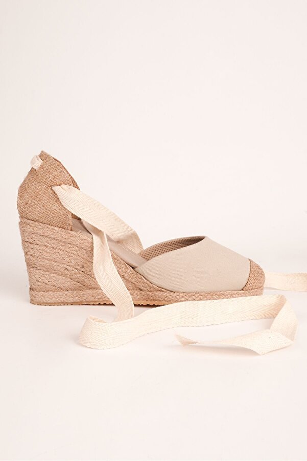 Star Tombis Beige Linen Espadrille - Real Handmade, String Wedge Heel ...