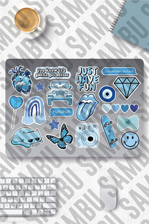 Sambu Design Комплект от 2 сини естетични стикера - Син стикер - Лаптоп, телефон- Trendyol