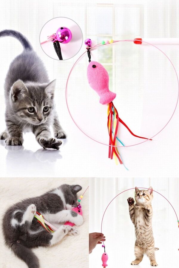 Utelips Funny Cat Stick Toys Colorful Turkey Feathers Tease Cat Stick ...