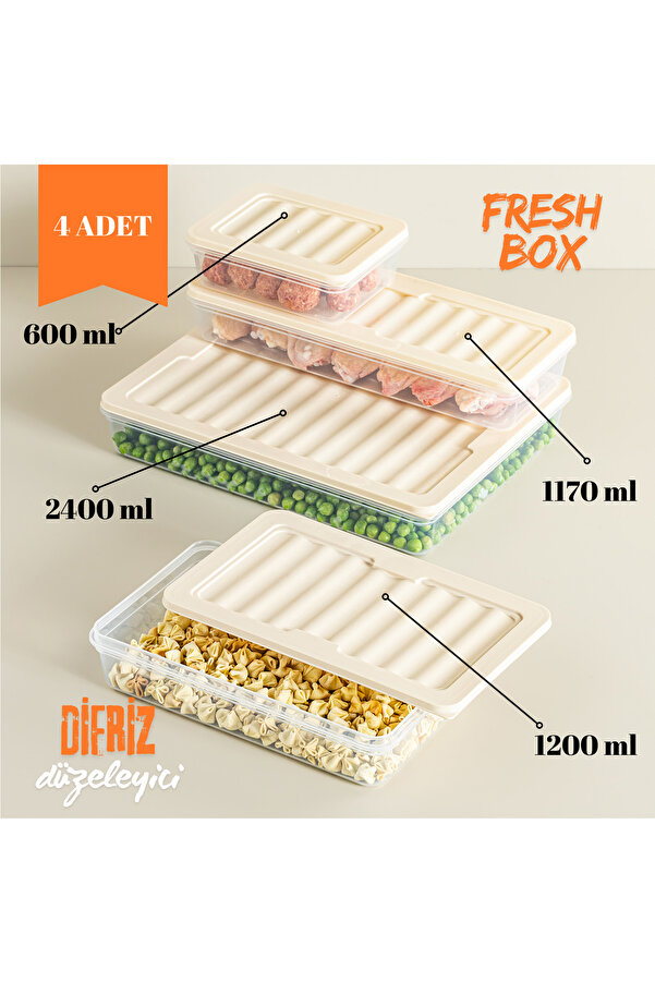 ALG 4-Piece Fresh Box - Freezer and Microwave Storage Container, 2400Ml+1200Ml+1170Ml+600Ml ...